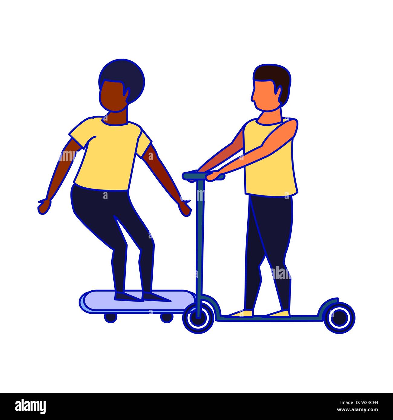 Couple training sports cartoons isolated blue lines Stock Vector Image ...