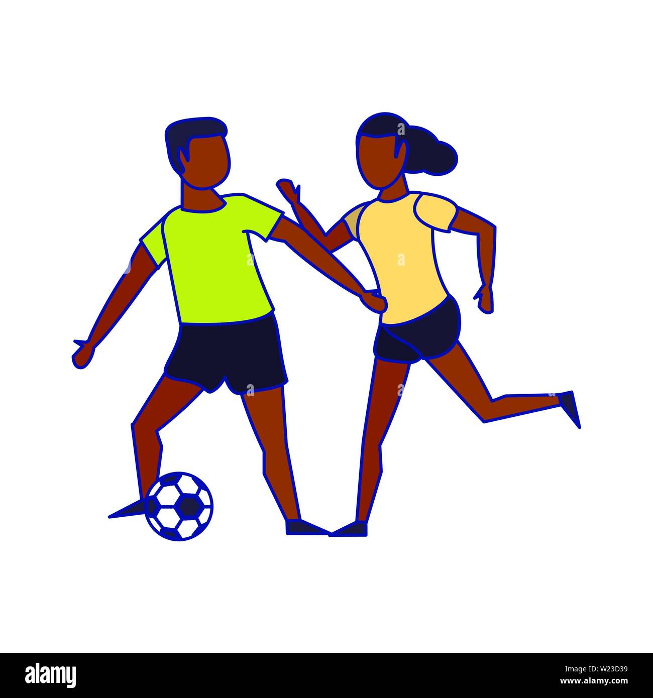 Couple training sports cartoons isolated blue lines Stock Vector Image ...