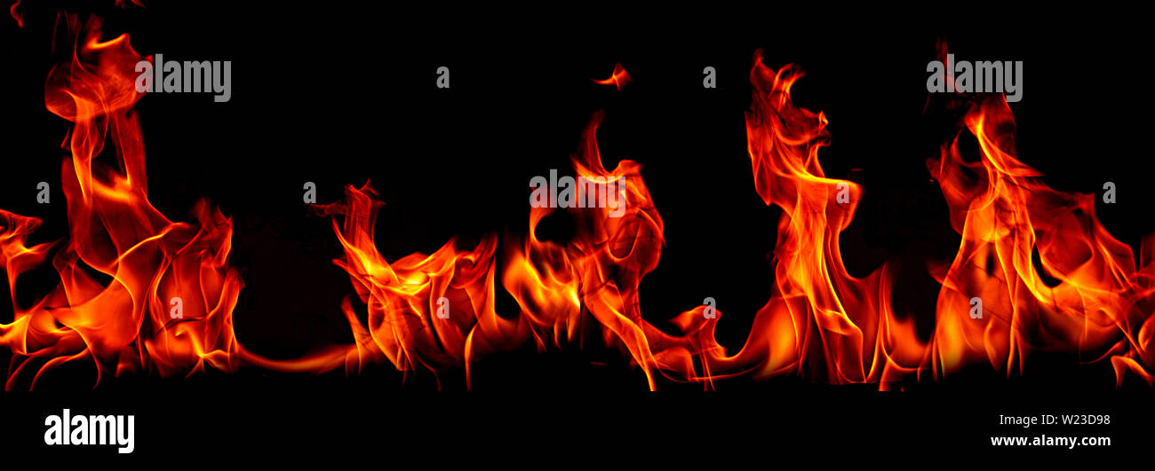 Fire flames on Abstract art black background, Burning red hot sparks ...