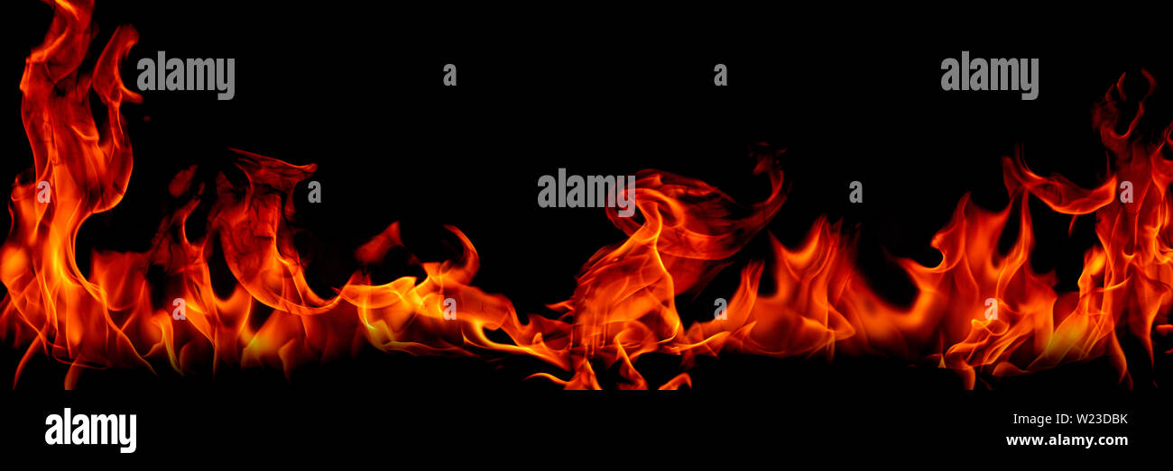 Fire flames on Abstract art black background, Burning red hot sparks ...