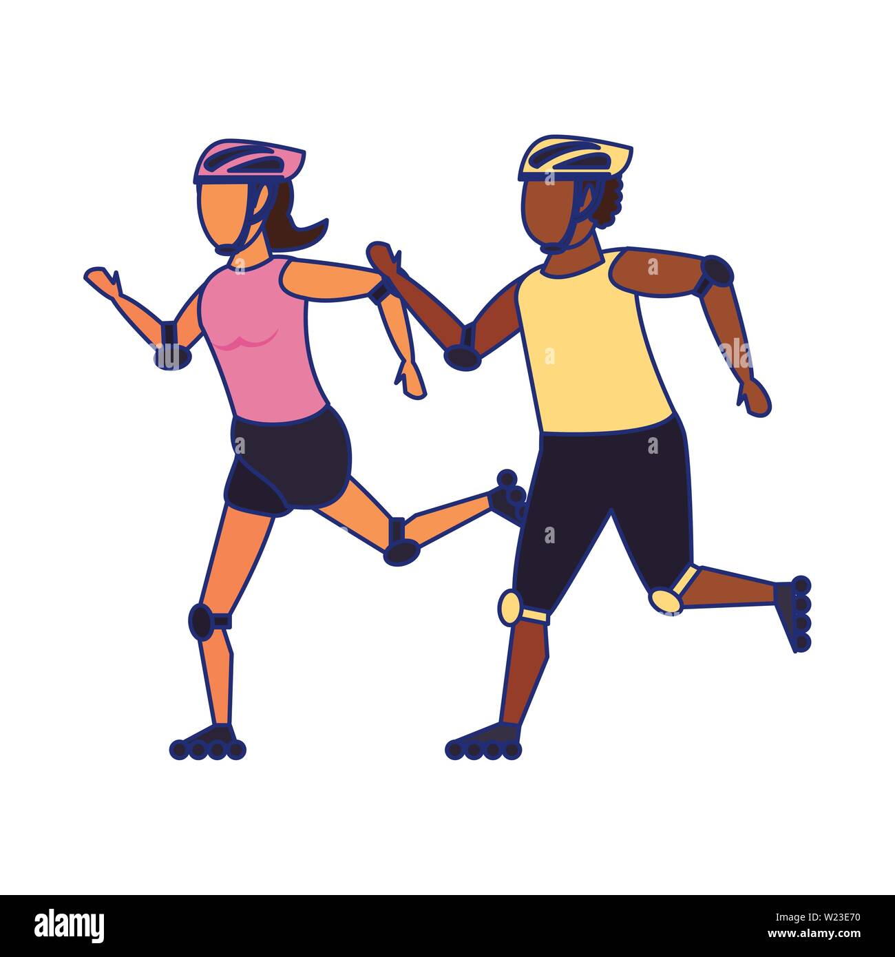 Couple training sports cartoons isolated blue lines Stock Vector Image ...