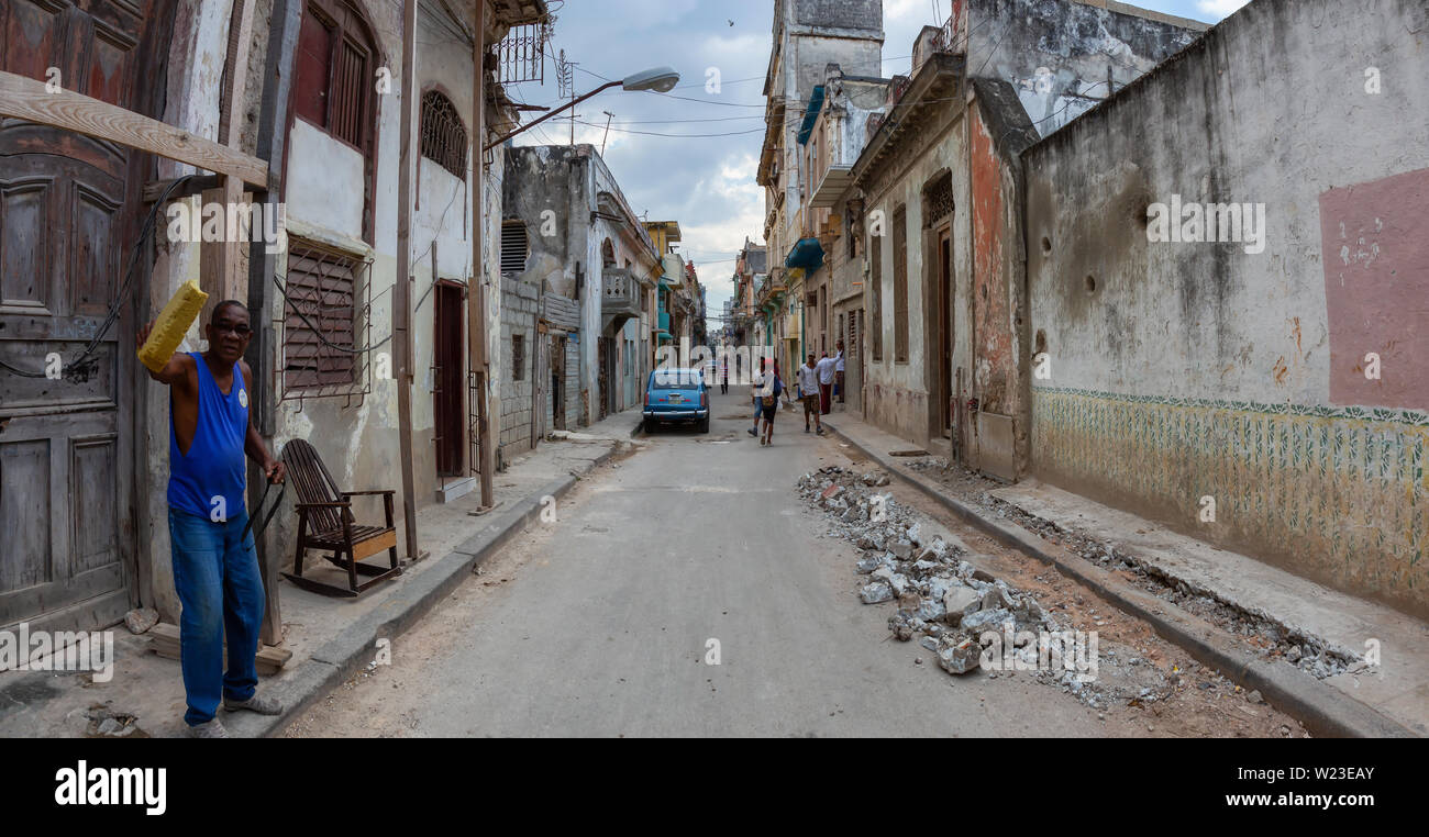 Havana, Cuba - May 29, 2019: Panoramic Street view of the disadvantaged ...