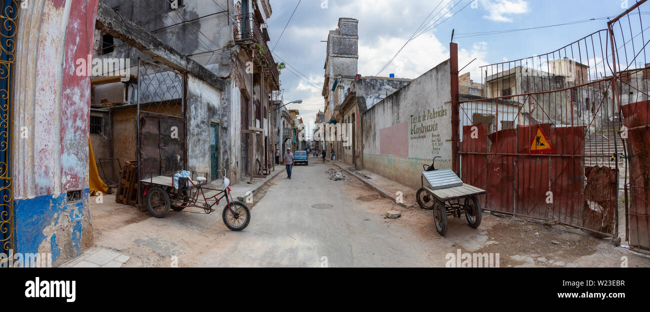Havana, Cuba - May 29, 2019: Panoramic Street view of the disadvantaged ...