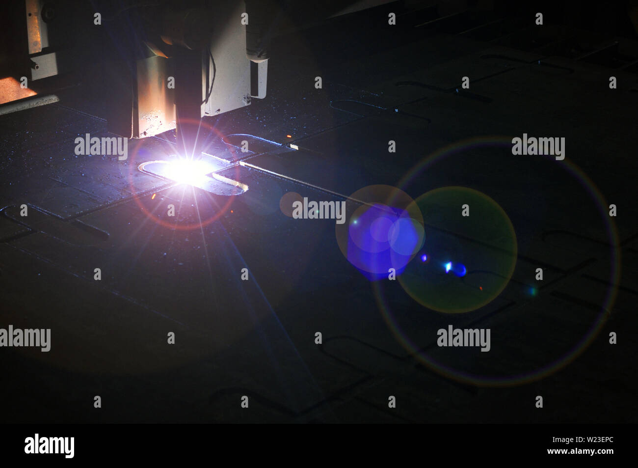 metal cutting process using plasma cutting machine. highlight Stock ...