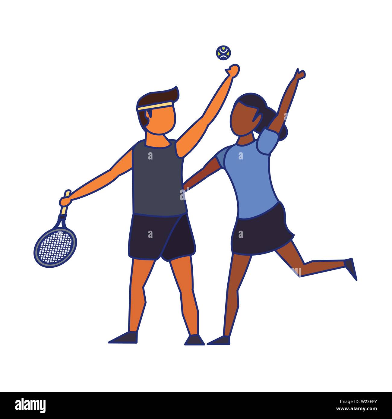 Couple training sports cartoons isolated blue lines Stock Vector Image ...