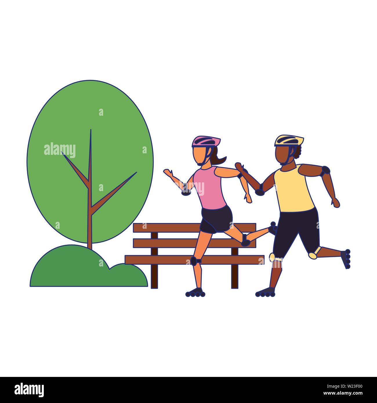 Couple Training Sports Cartoons Isolated Blue Lines Stock Vector Image And Art Alamy