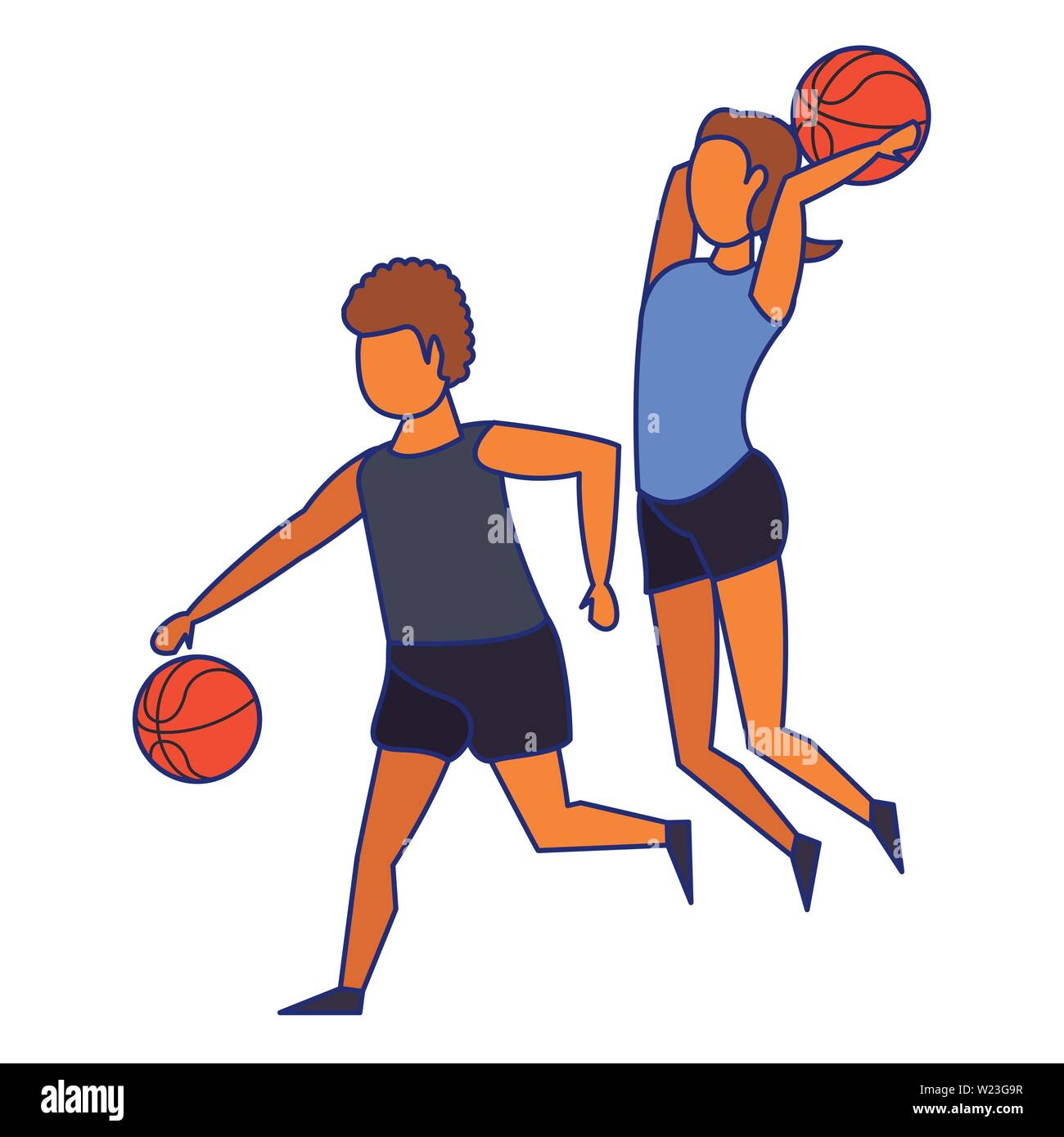Couple training sports cartoons isolated blue lines Stock Vector Image ...