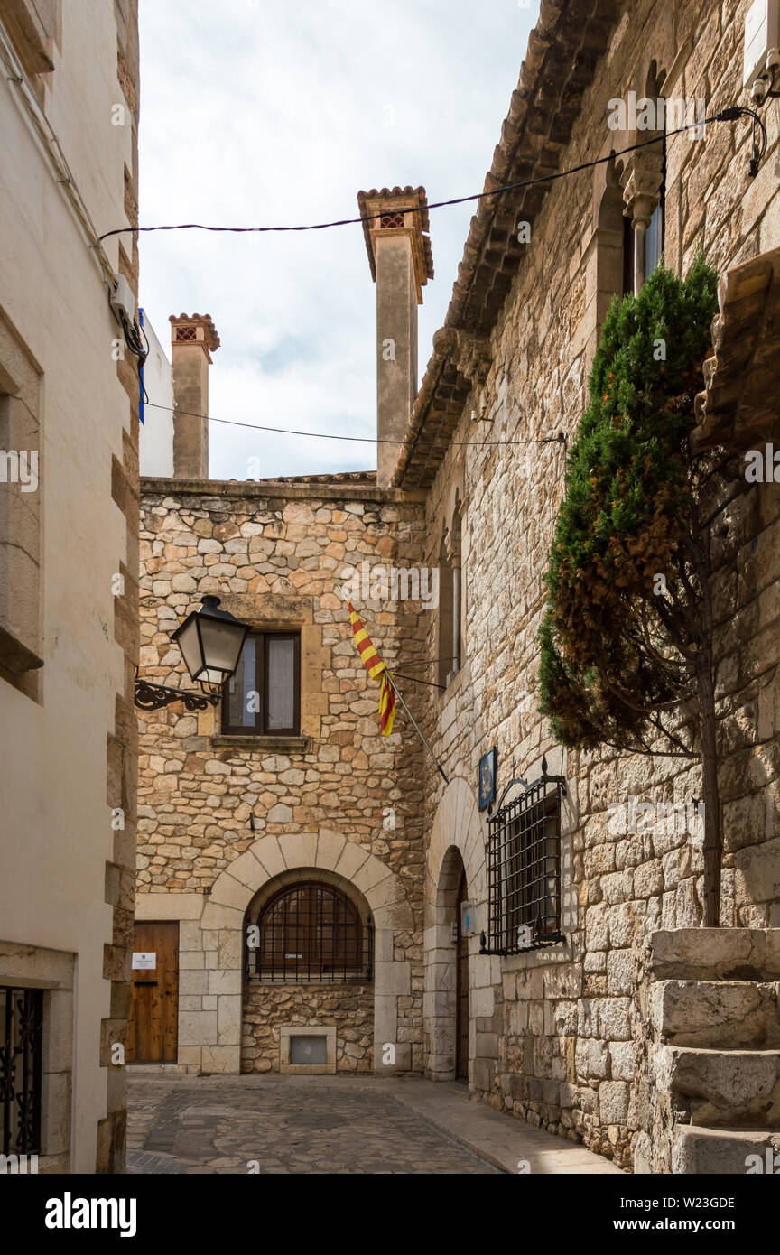 Landmark of Sitges typical street in Barcelona, Catalonia, Spain Stock ...
