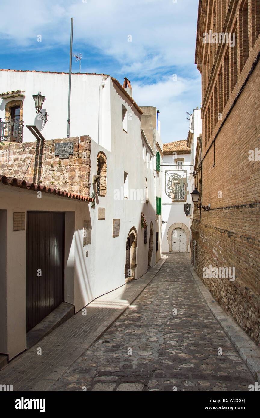 Landmark of Sitges typical street in Barcelona, Catalonia, Spain Stock ...