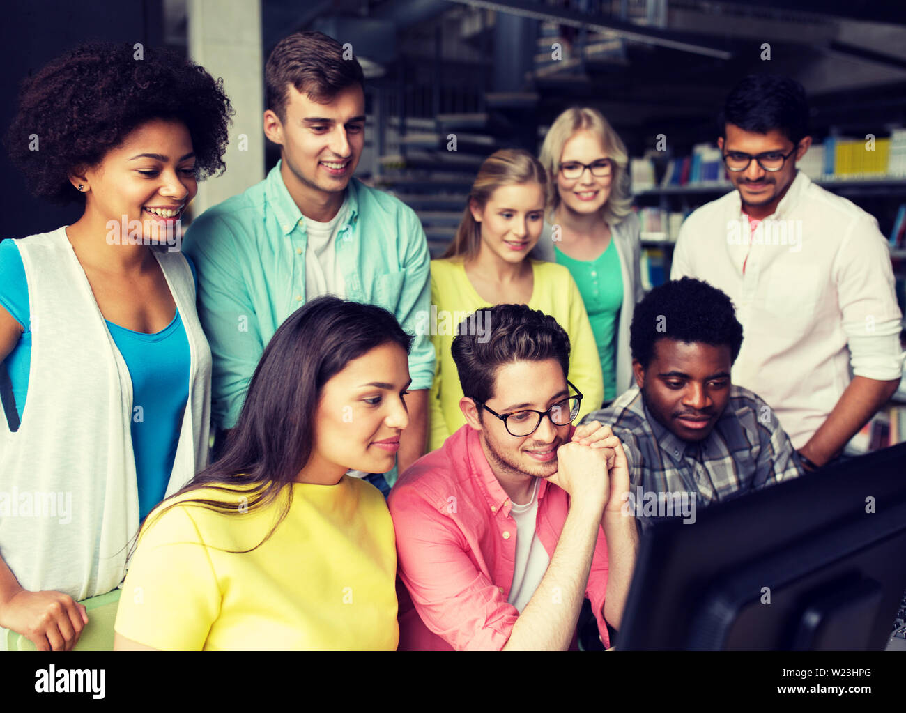 international students with computers at library Stock Photo - Alamy