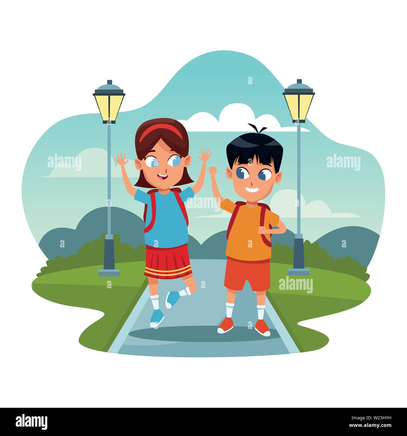 School kids with backpack cartoons Stock Vector Image & Art - Alamy