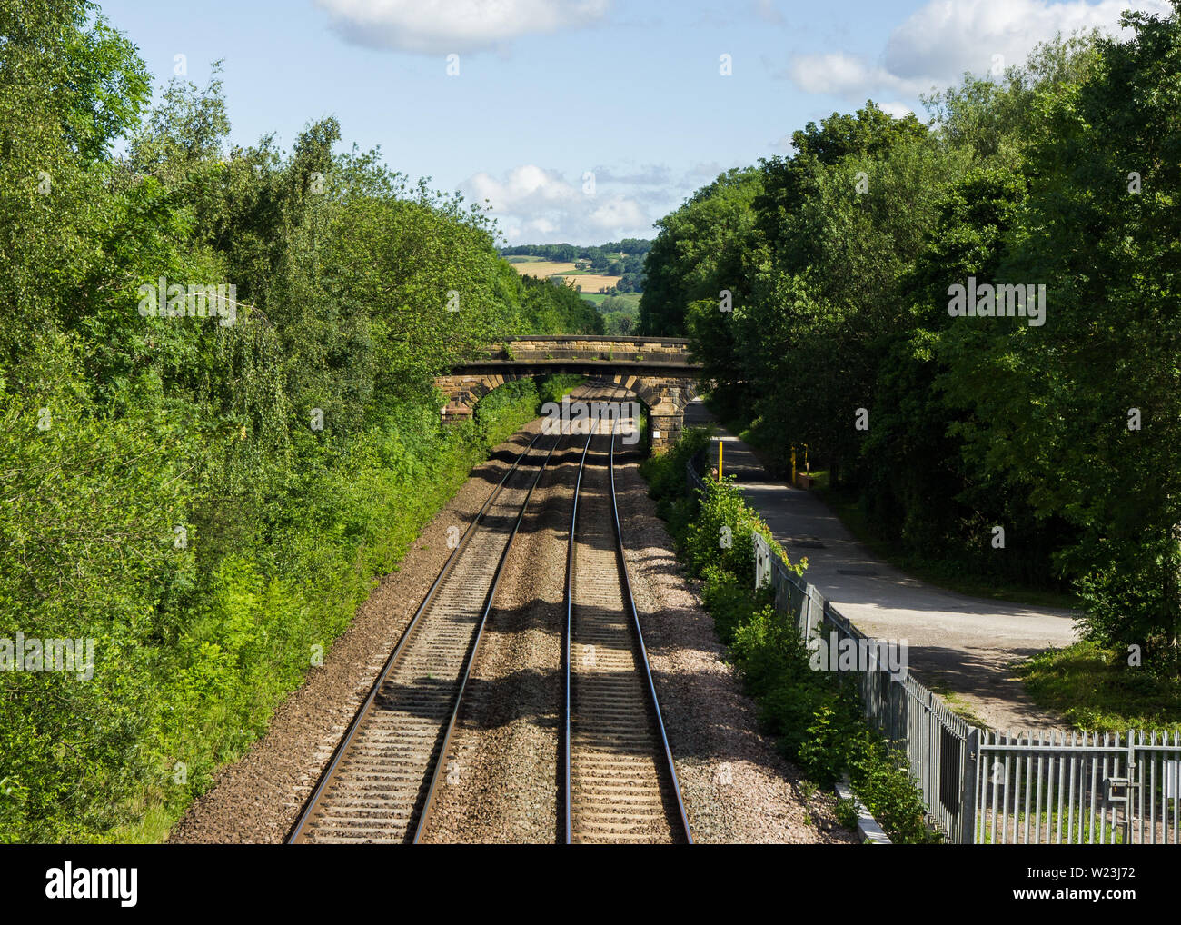 Train tracks leading under a bridge in Duffield Derbyshire UK Stock ...