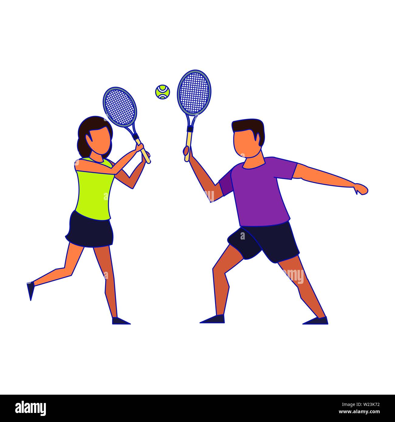 Couple training sports cartoons isolated blue lines Stock Vector Image ...