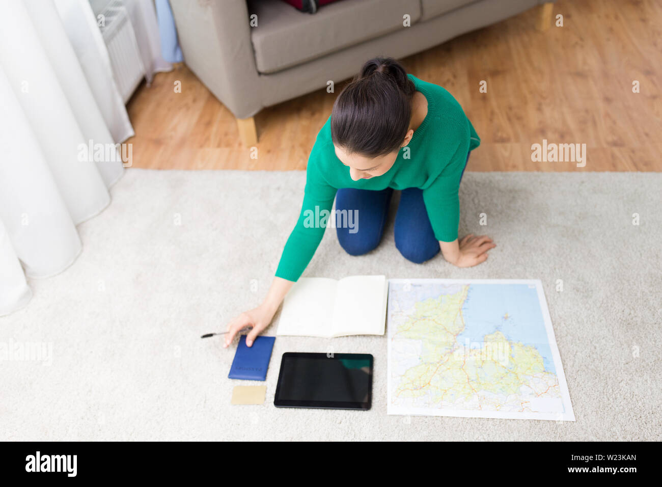 Overhead travel notebook passport map hi-res stock photography and ...