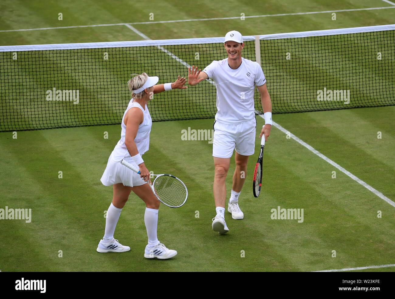 Bethanie Mattek-Sands and Jamie Murray during the mixed doubles on day five of the Wimbledon ...