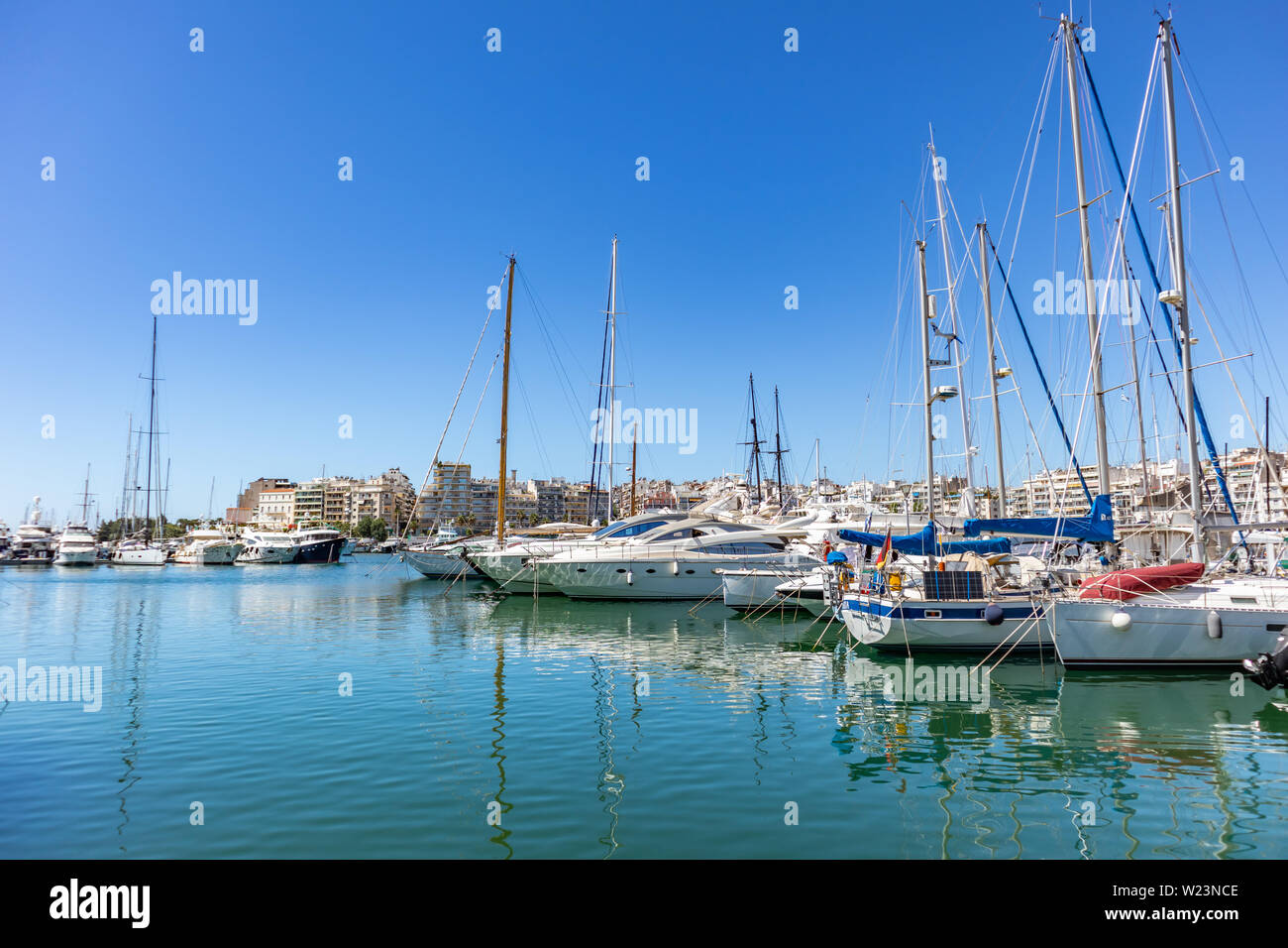 April 29, 2019. Marina Zeas in Piraeus, Greece. Moored yachts are ready ...