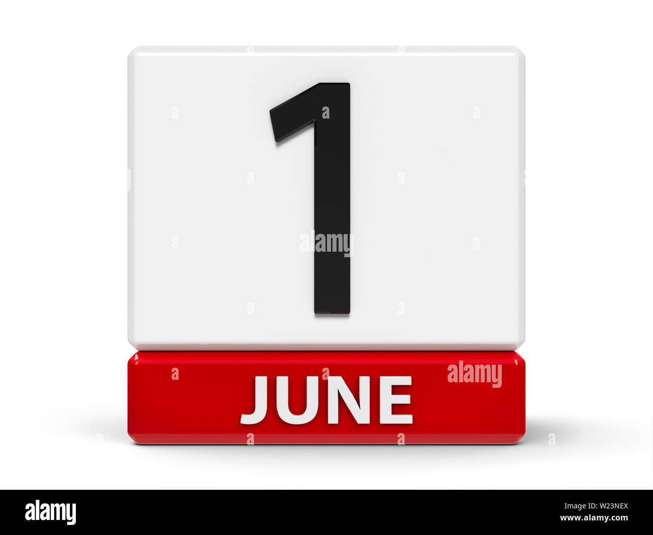 Red and white calendar icon from cubes - The First of June - on a white ...