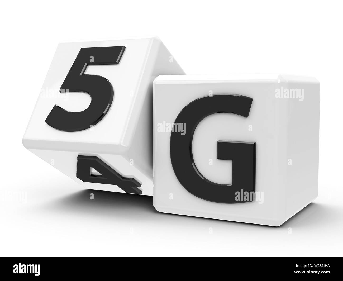White cubes with flip cube create 5G - on a white table, three ...