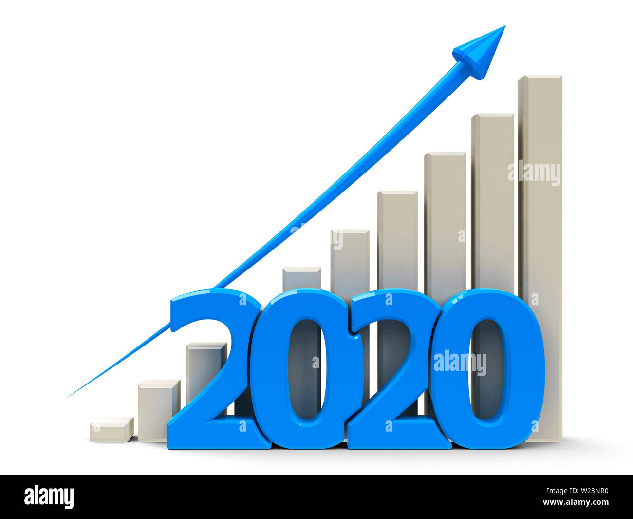 Blue business graph with blue arrow up, represents growth in the year ...