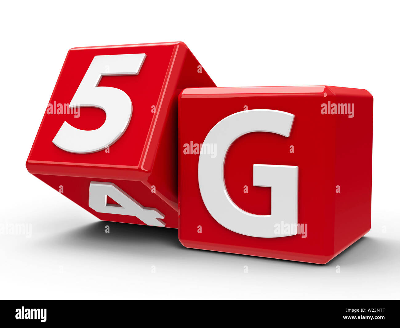 Red cubes with flip cube create 5G - on a white table, three ...