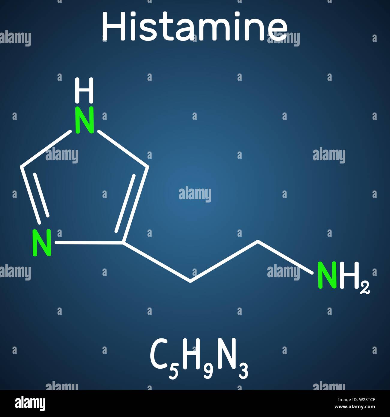 Histamine molecule. It is amine, nitrogenous compound, stimulant of ...