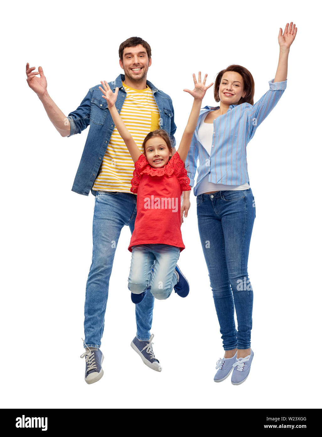 happy family jumping over white background Stock Photo - Alamy