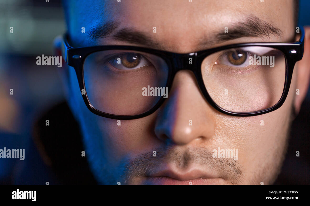 Close up face hacker programmer hi-res stock photography and images - Alamy