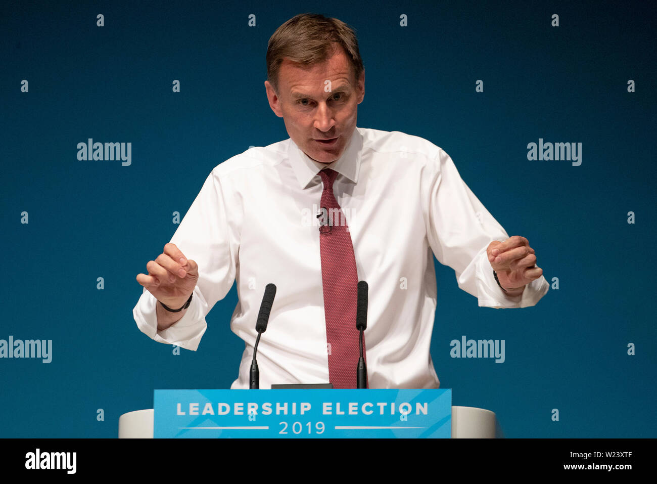 Conservative party leadership contender Jeremy Hunt on stage during a ...
