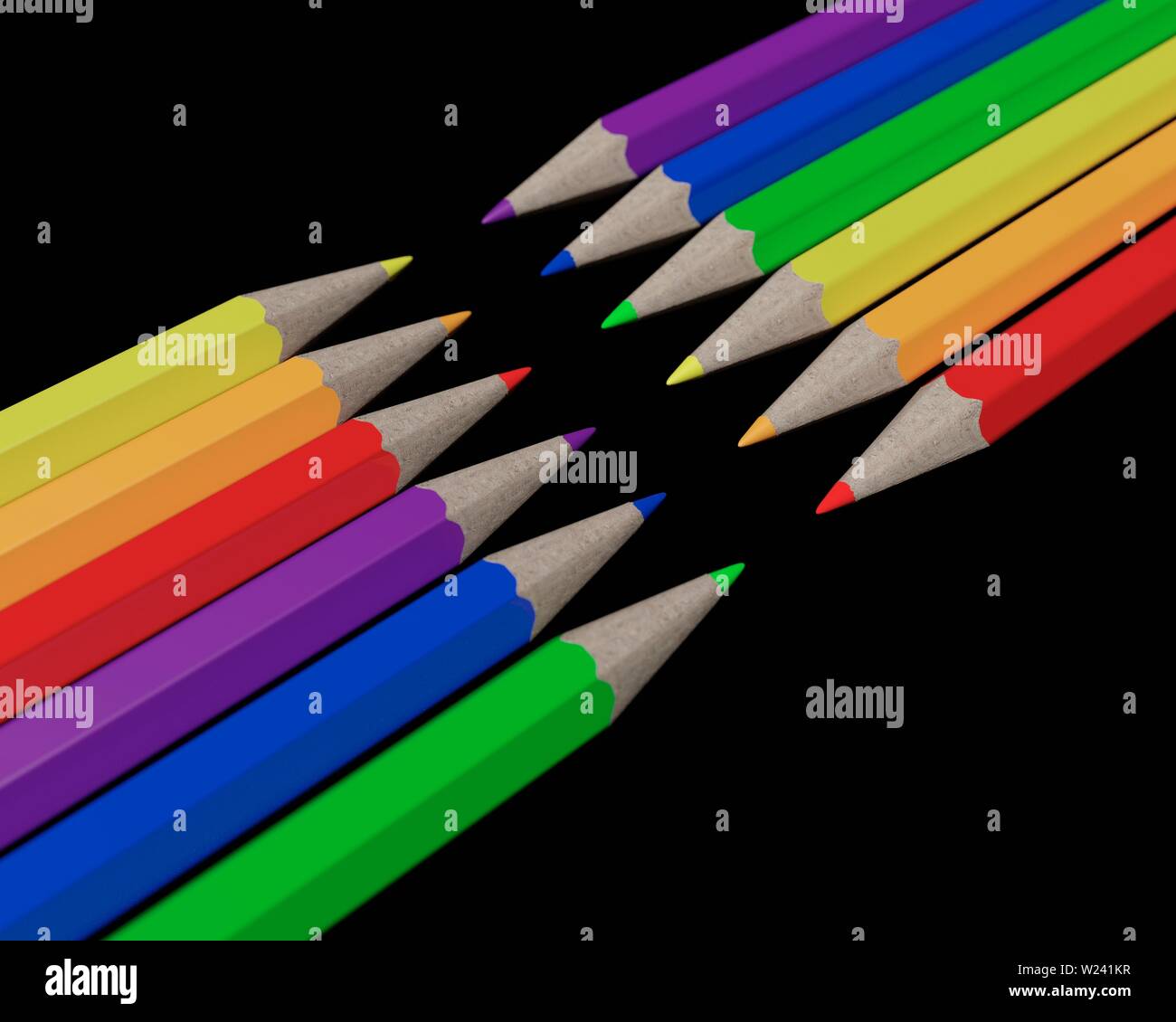 Complementary colours, illustration. Pencils representing the ...
