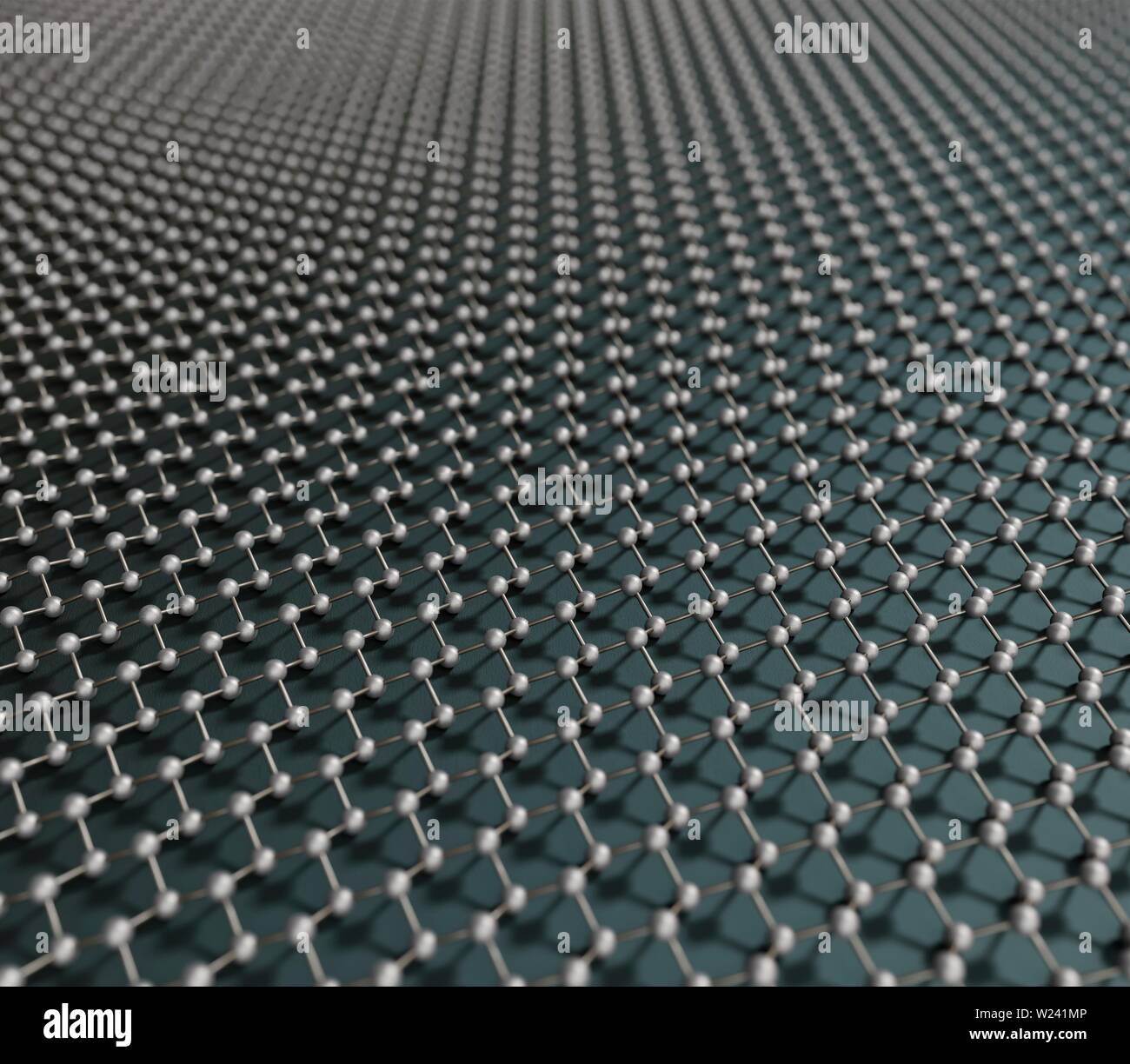 Molecular model of layer of stanene, with selective focus. Computer ...