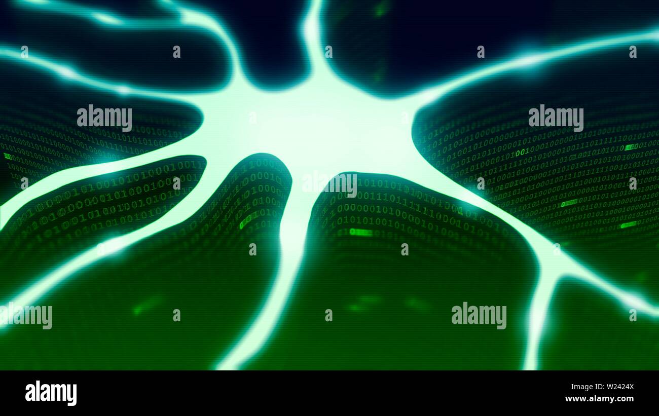 Illustration of a neuron represented as an abstract digital construct ...