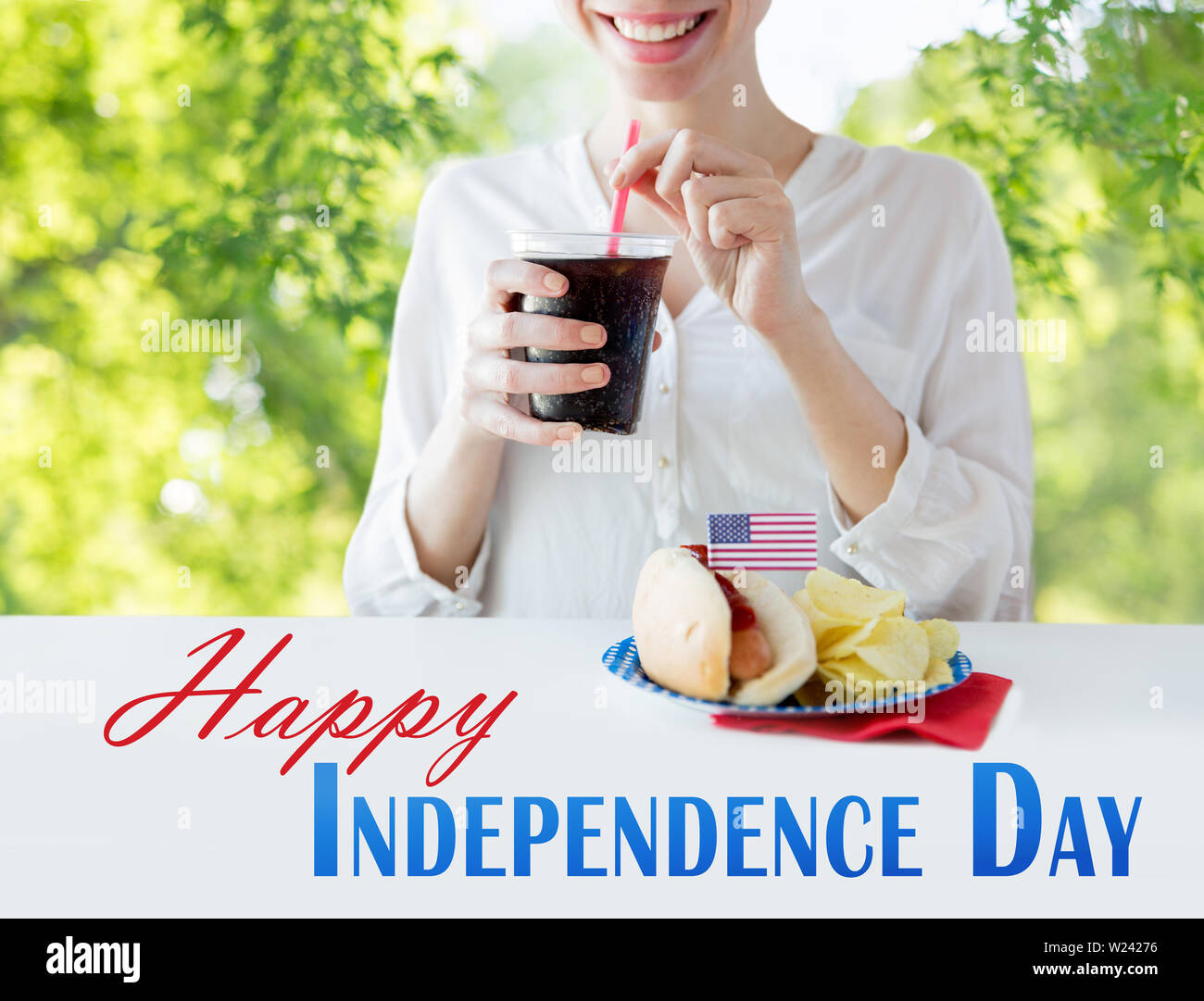 close up of happy woman drinking coca cola Stock Photo - Alamy