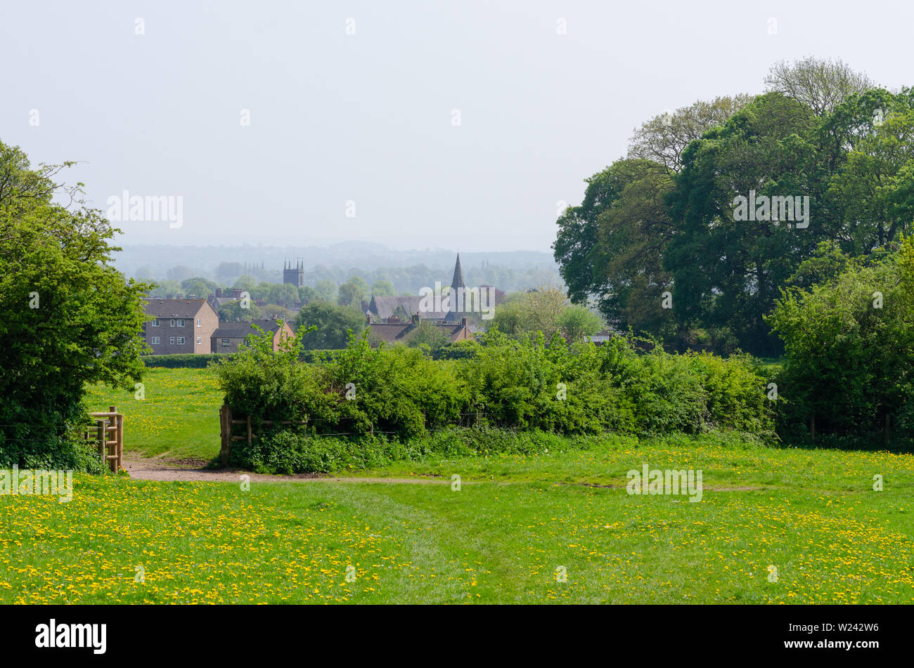 Beautiful spring landscape at little English town. Stone, Staffrodshire ...