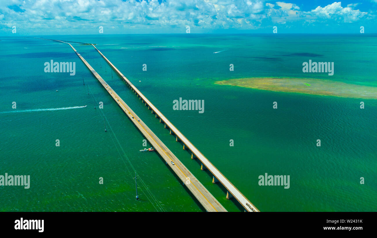 Seven Mile Bridge. Endless road, Aerial view, Florida Keys. USA Stock ...
