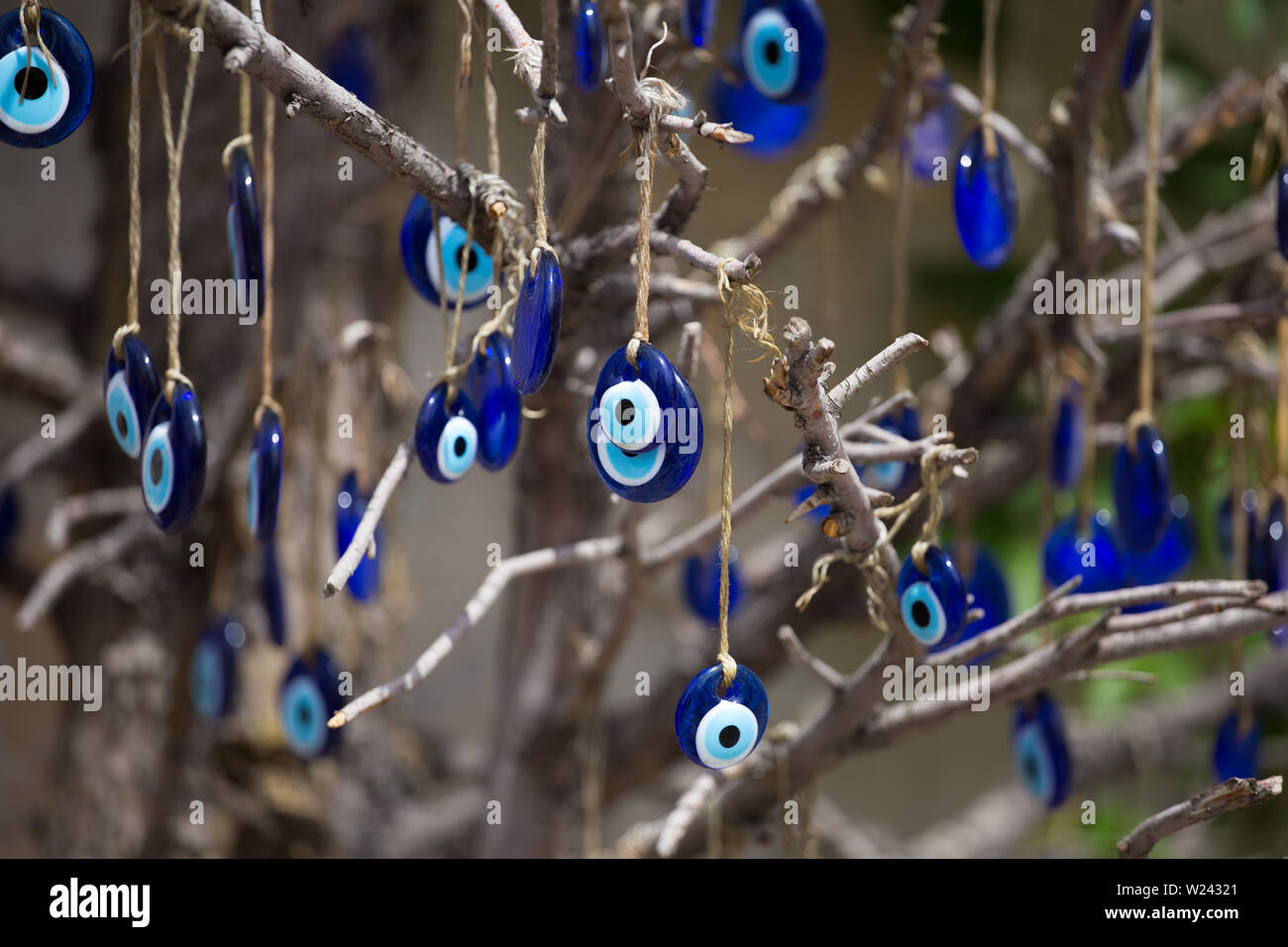 Greek eye. Traditional glass work, turkish nazar symbol. Boncuk. Blue ...