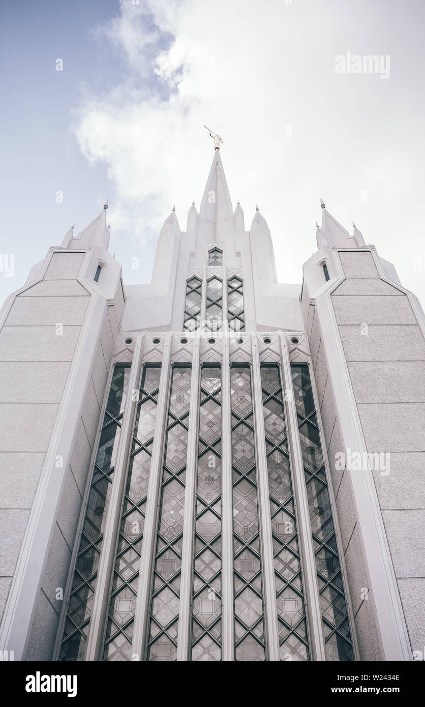 A stunning ground-up shot of the San Diego California Temple. The ...