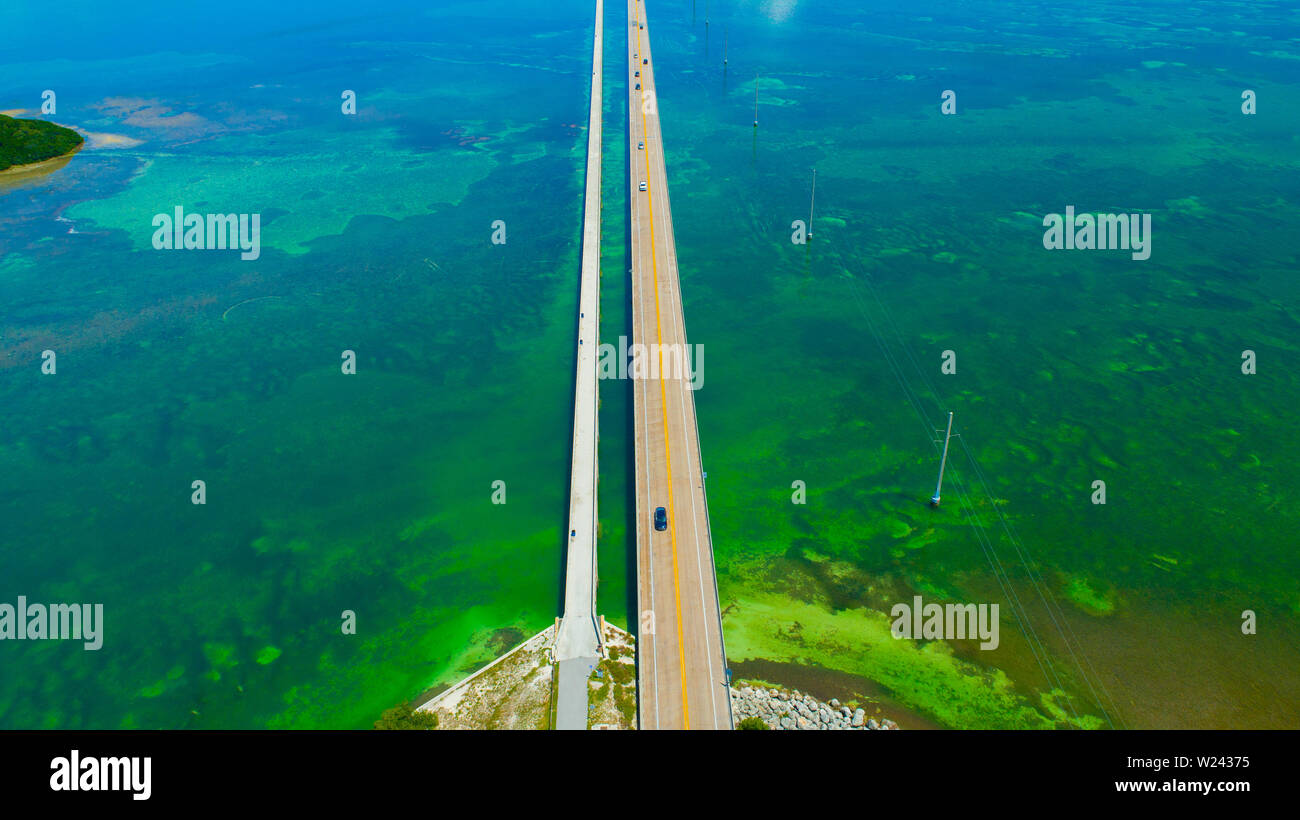 Seven Mile Bridge. Endless road, Aerial view, Florida Keys. USA Stock ...