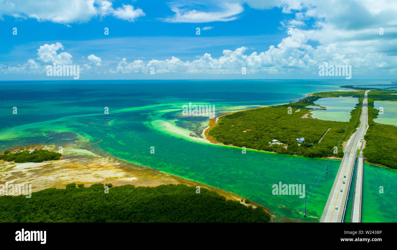 Seven Mile Bridge. Endless road, Aerial view, Florida Keys. USA Stock ...