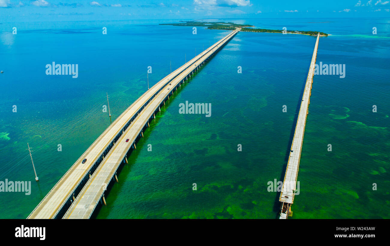 Seven Mile Bridge. Endless road, Aerial view, Florida Keys. USA Stock ...