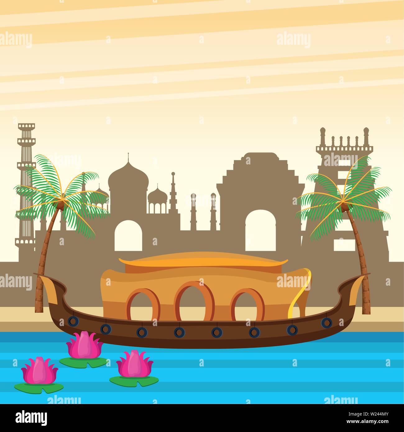 India boat in river scenery cartoon Stock Vector Image & Art - Alamy