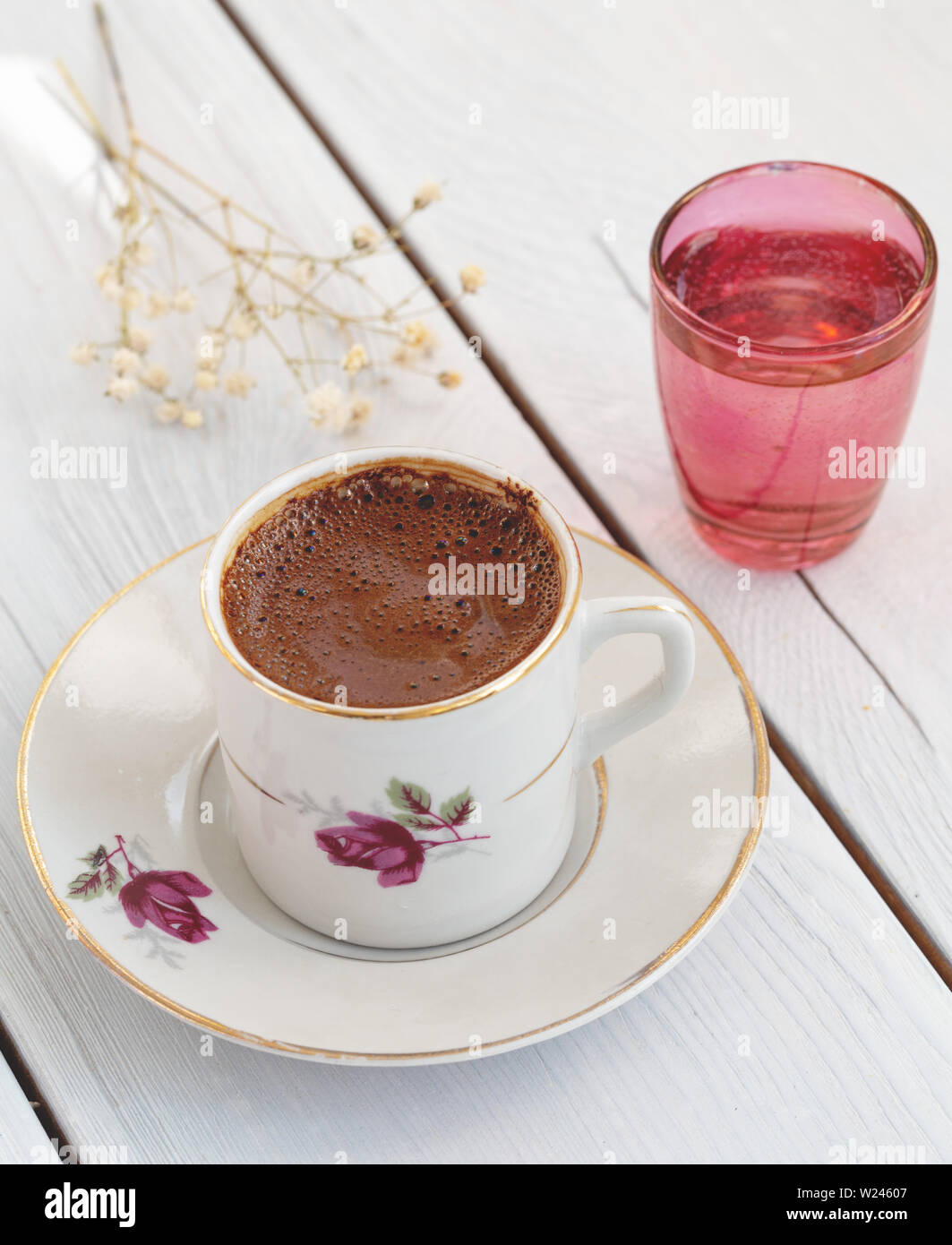 A cup of Turkish coffee and water Stock Photo - Alamy