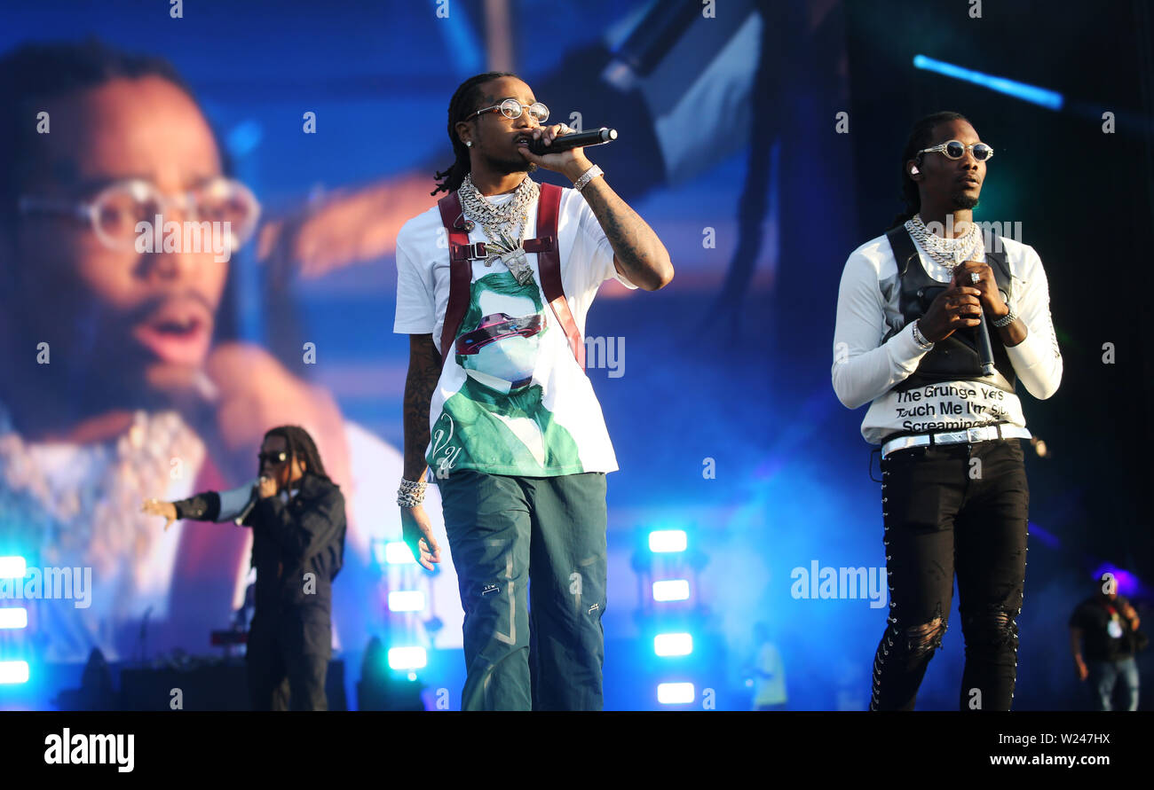 Takeoff, Quavo and Offset from Migos perform on stage on Day 1 of ...