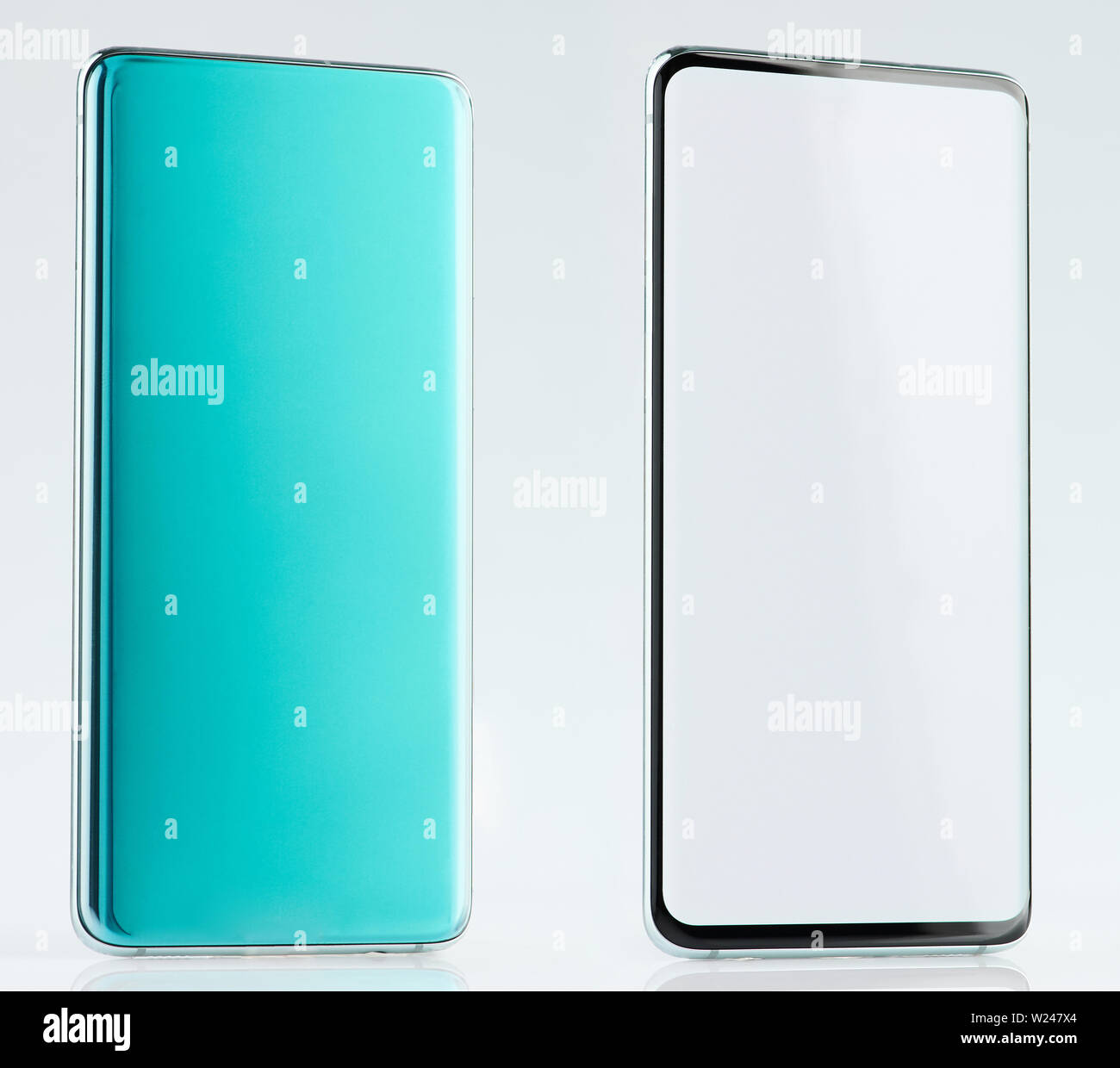 Isometric view of generic green smartphone isolated on white background ...