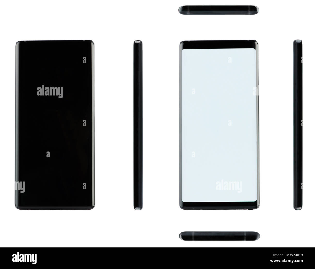 Different views of black generic smartphone with big screen isolated ...
