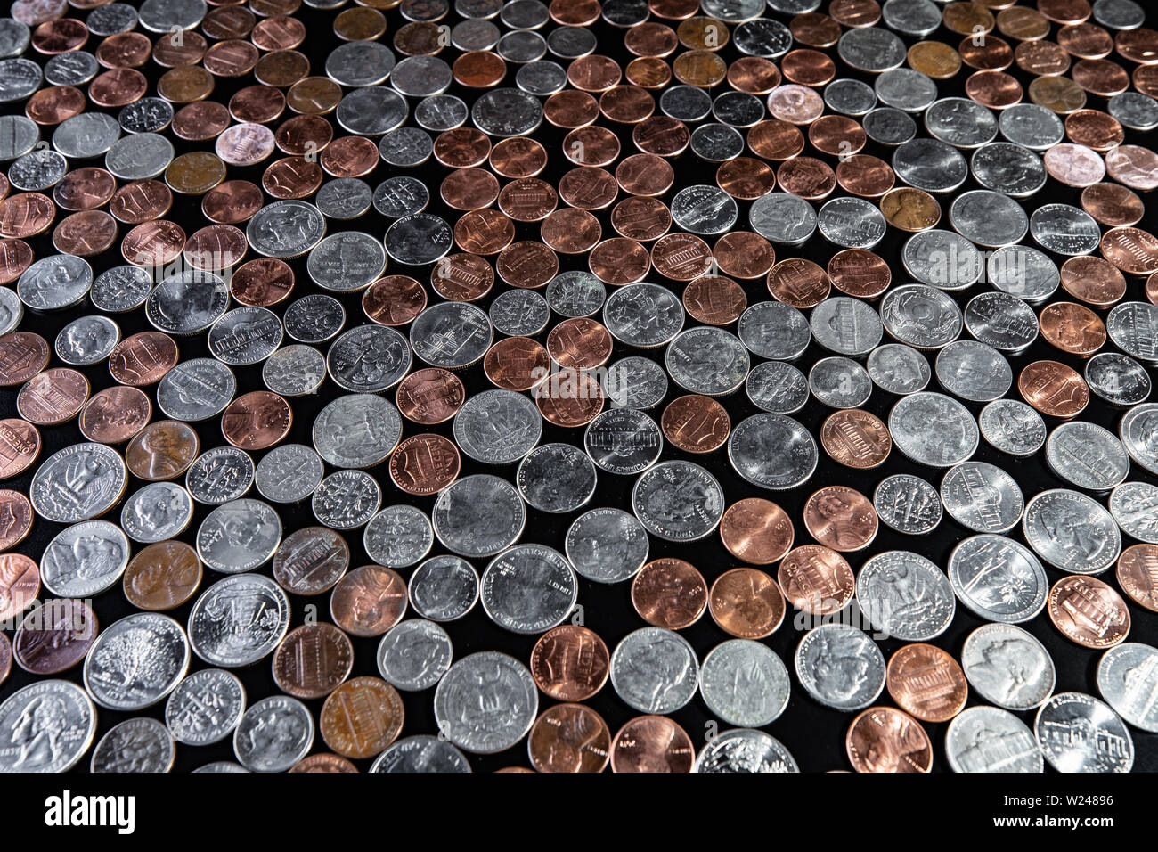 Coin background. Pennies/Quarters/ Cents Stock Photo - Alamy