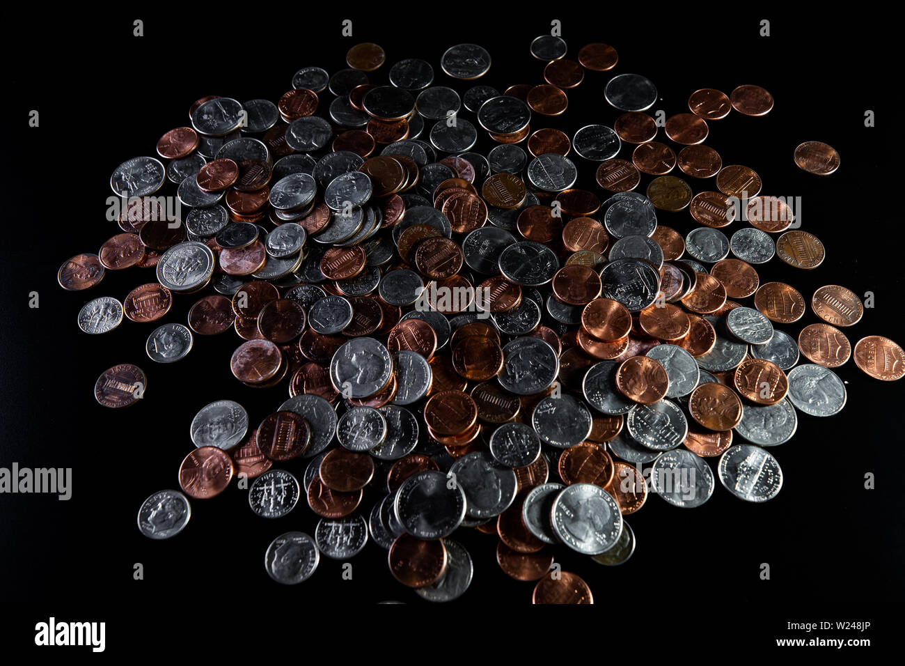 Coin background. Pennies/Quarters/ Cents Stock Photo - Alamy