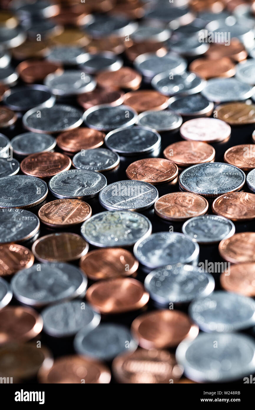 Coin background. Pennies/Quarters/ Cents Stock Photo - Alamy