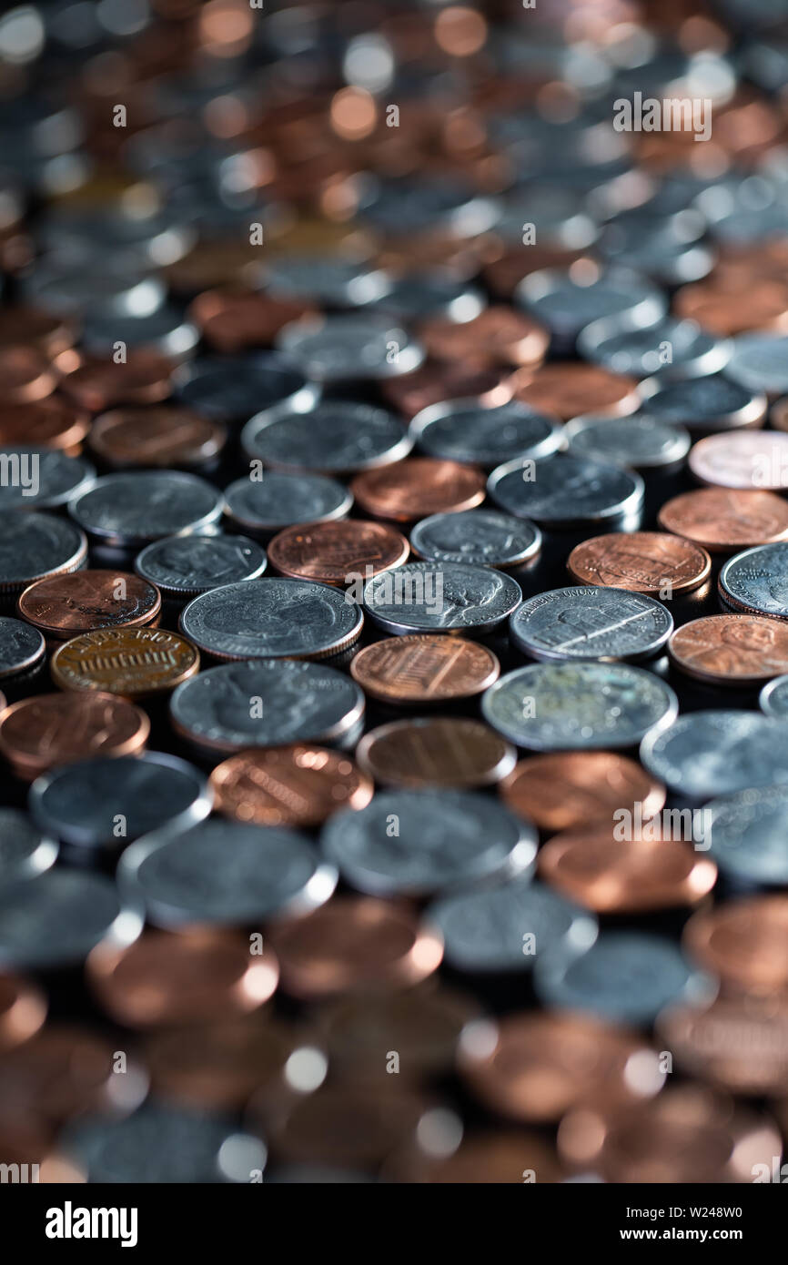 Coin background. Pennies/Quarters/ Cents Stock Photo - Alamy
