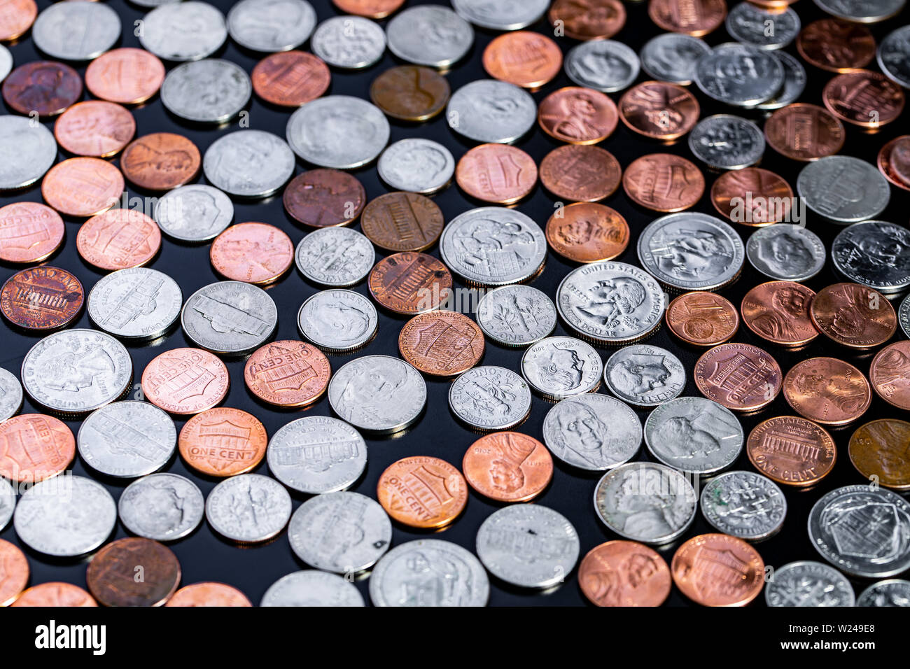 Coin background. Pennies/Quarters/ Cents Stock Photo - Alamy