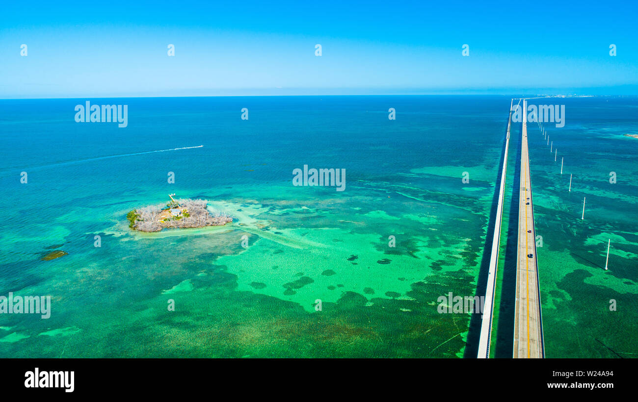 Seven Mile Bridge. Endless road, Aerial view, Florida Keys. USA Stock ...